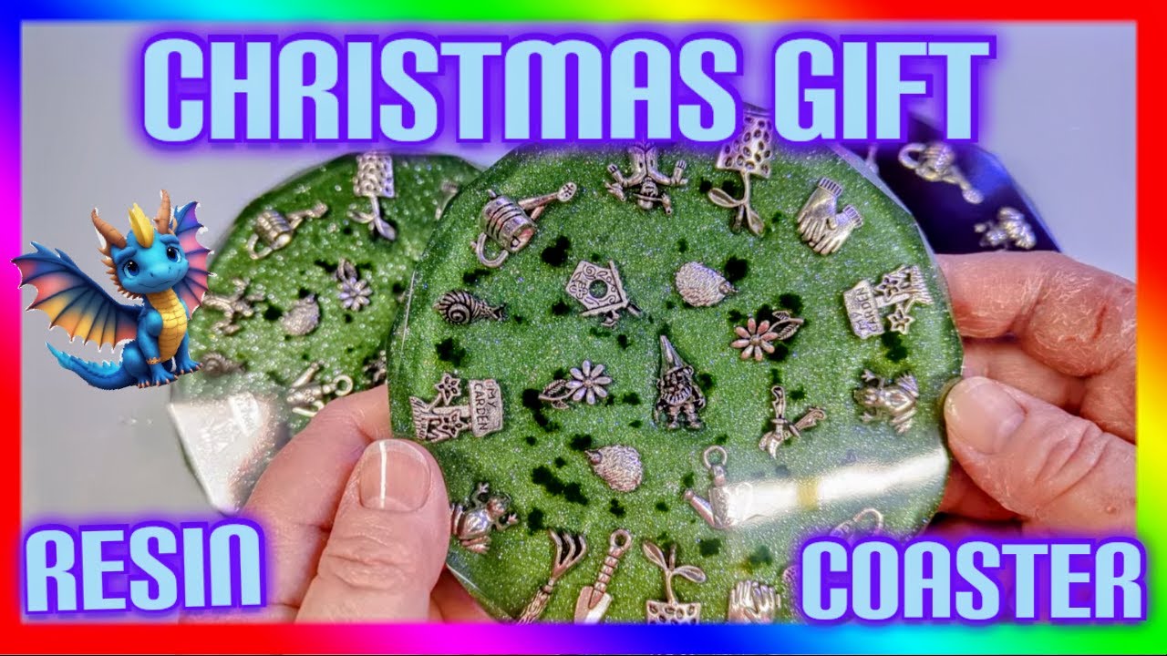 Resin Art Tutorial - Garden Charms Coaster - Christmas Gift - YouTube