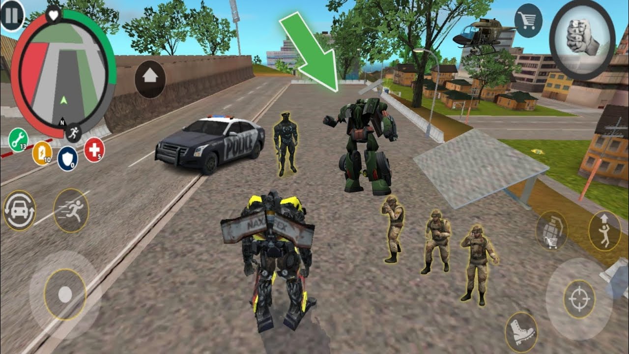 Rope Hero: vice town (Transformers fight with the green robot car) Rope ...