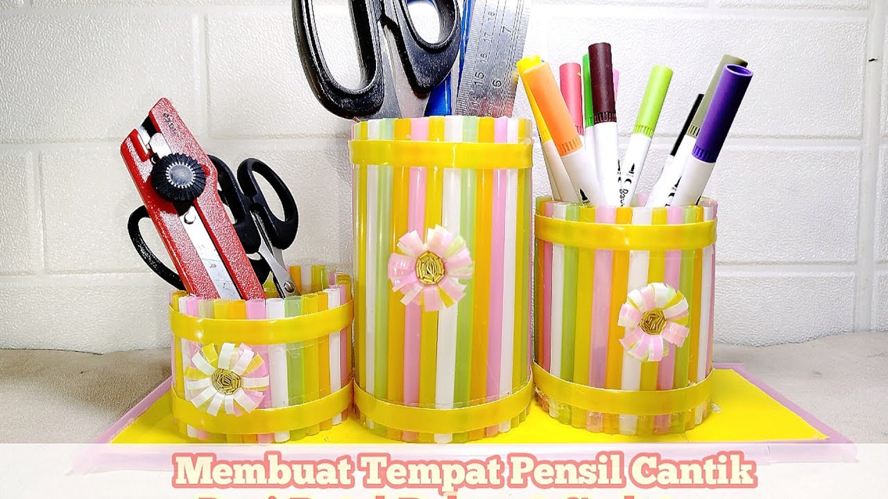 Tempat Pensil Dari Botol Bekas Dan Sedotan | Kerajinan Daur Ulang ...