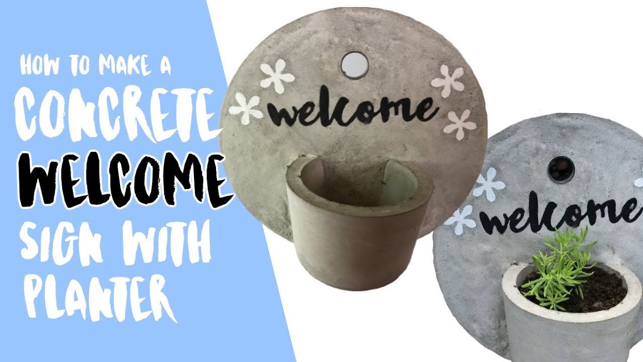 Simple DIY: Concrete Welcome Sign with a Planter - YouTube