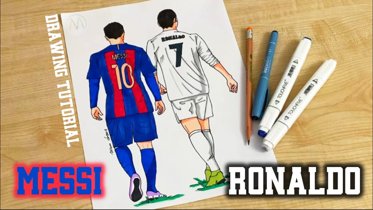 How to draw Ronaldo and Messi together / Soccer players drawing ...