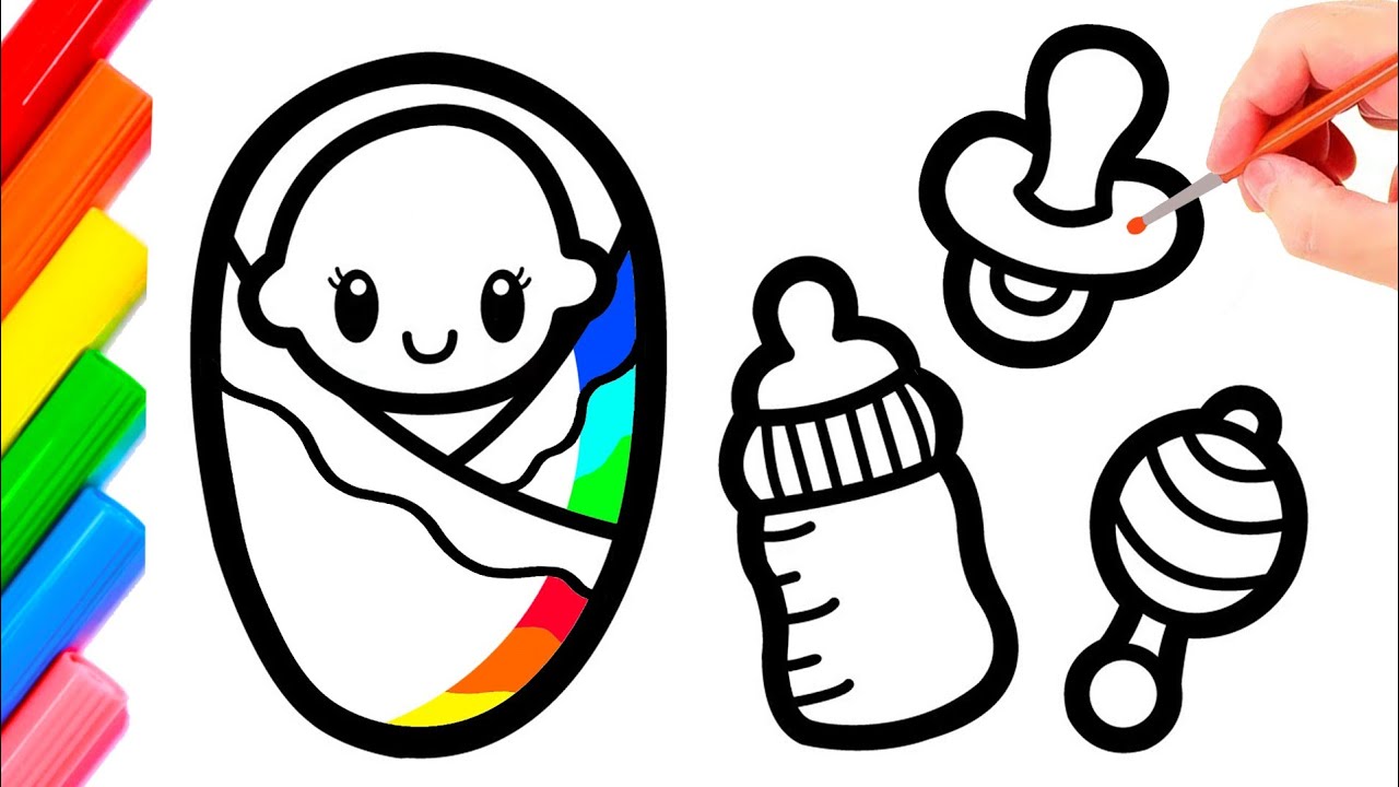 बेबी ड्राइंग और रंग - Rainbow baby drawing and coloring page for kid ...