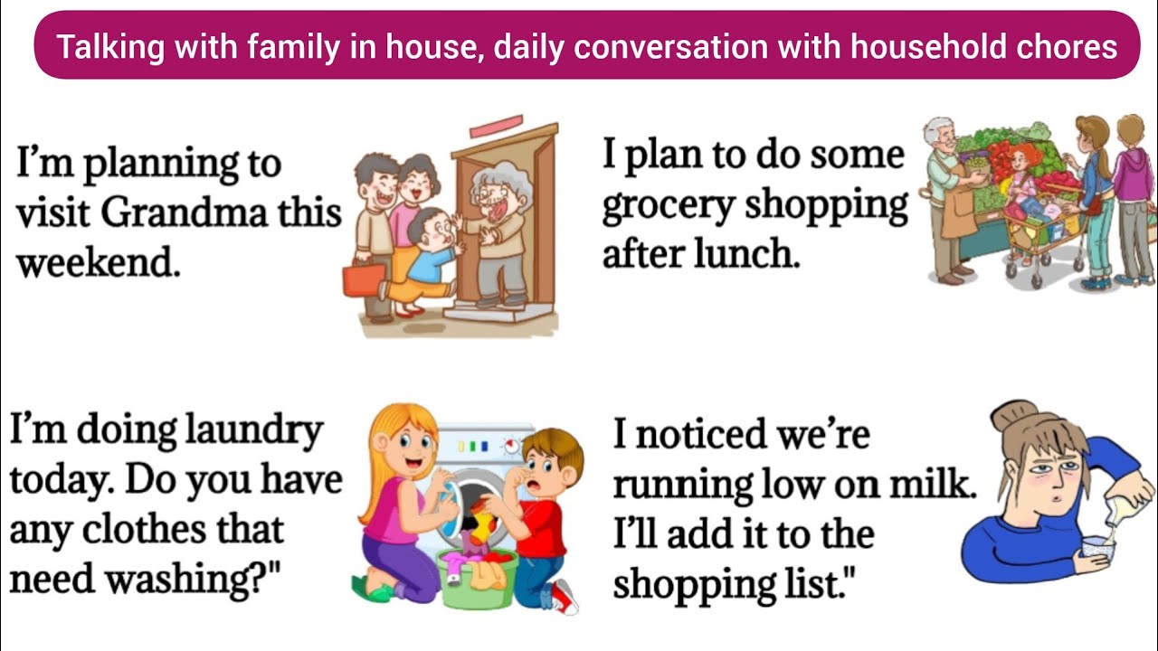 Daily Conversation with family in household | English Action Verbs For ...