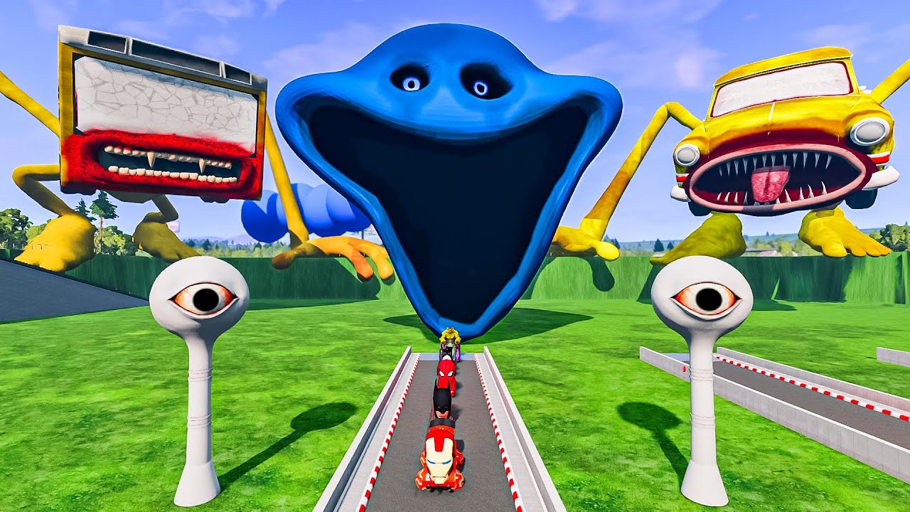 ALL MONSTER Big & Small Marvel Car Downhill with HUNGRY WORM & BUS ...