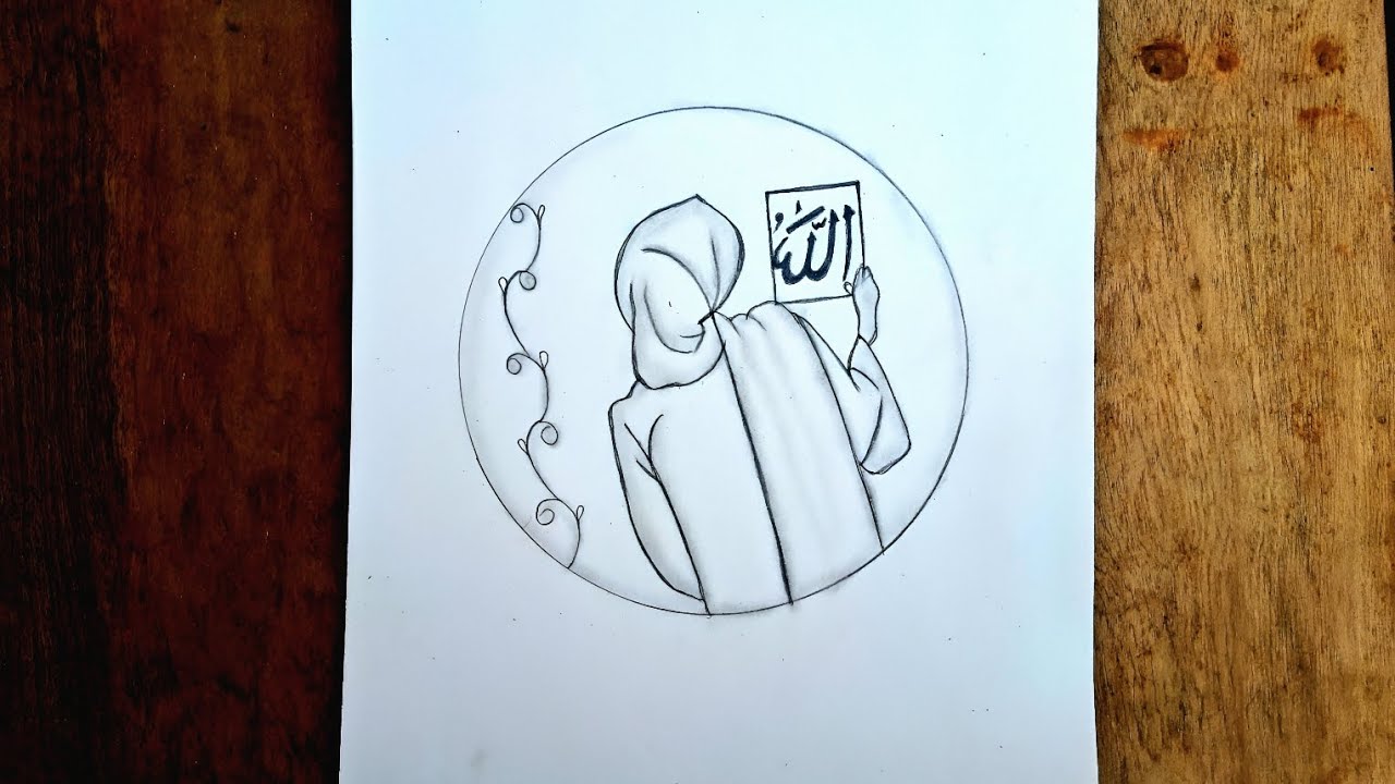 How to Draw Islamic Art | Girl Reading Allah Name | Easy Pencil Sketch ...