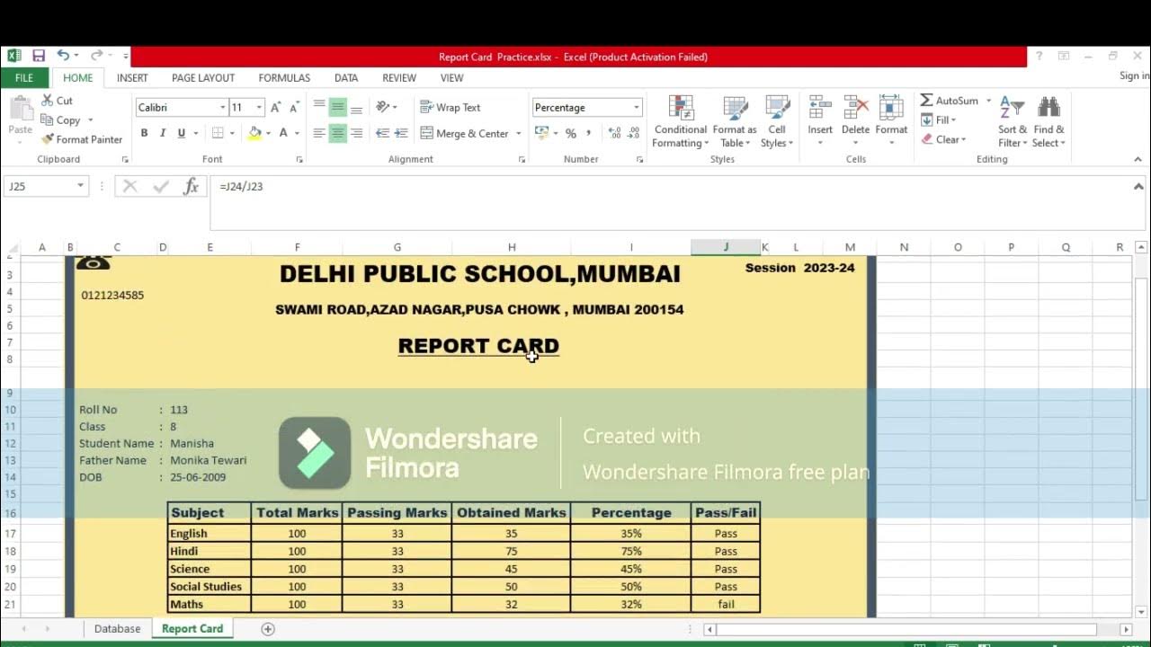 Automatic Report Card in Excel | Student Result Card in Excel - YouTube