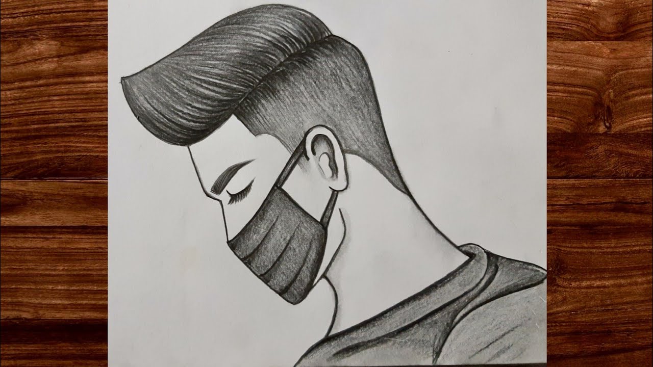 Easy pencil drawing of a boy wearing a Mask - Handsome boy drawing ...