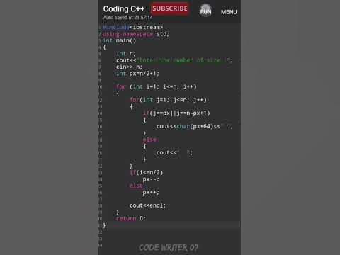 Best C++ pattern program tutorial video || 💯🧠 #codewriter07 #coding #youtubeshorts #programming ...