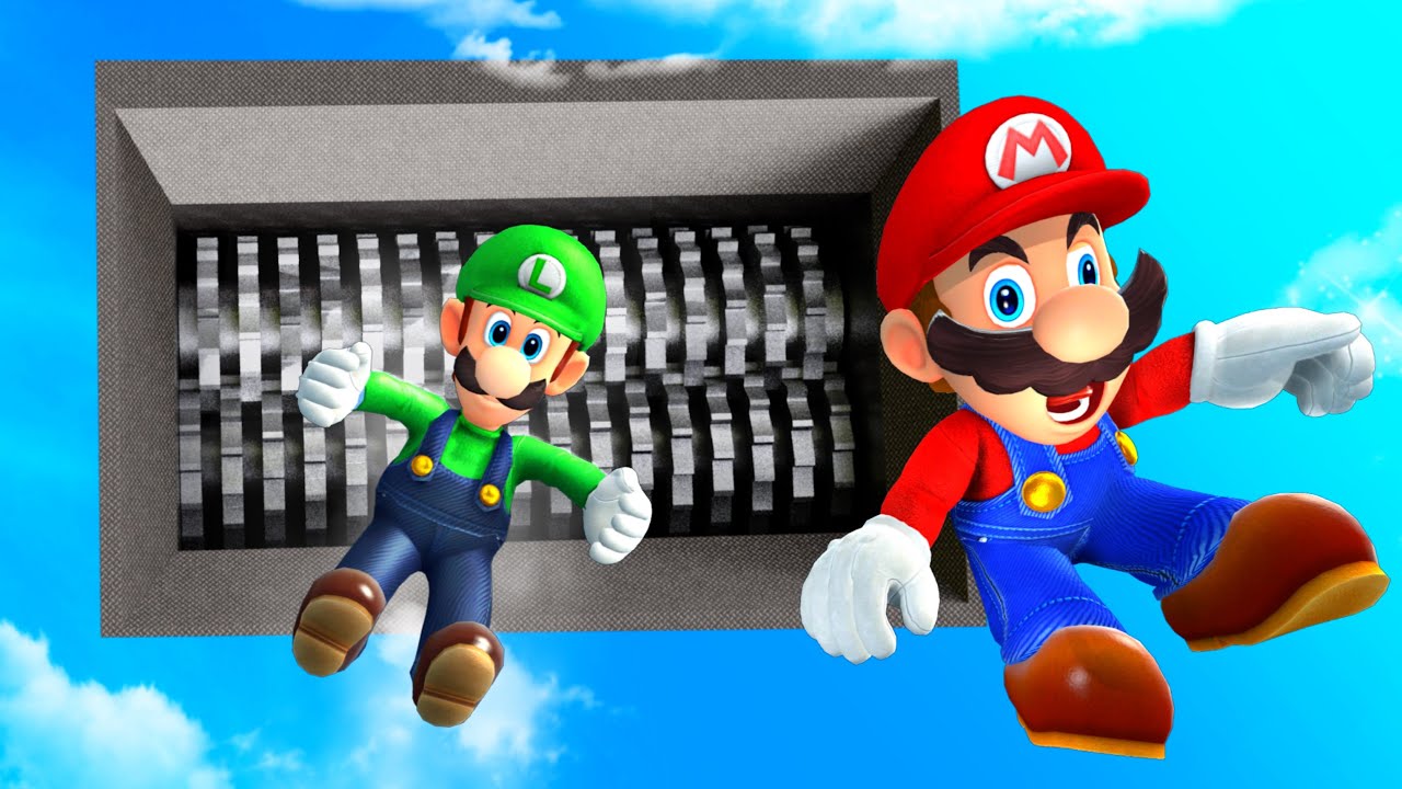 Super Mario and Luigi Ragdoll Test - Jumping into Giant Shredder! [GMOD ...