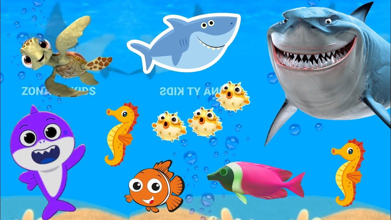 Baby Shark funny dance at ocean with Dolphin octopus Animals Sea ...