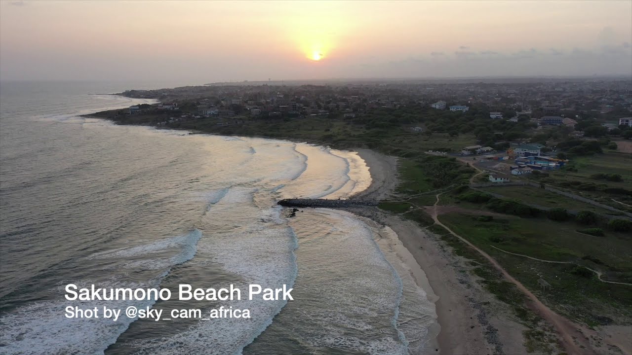 Sakumono Beach park Road Drone mashup - YouTube