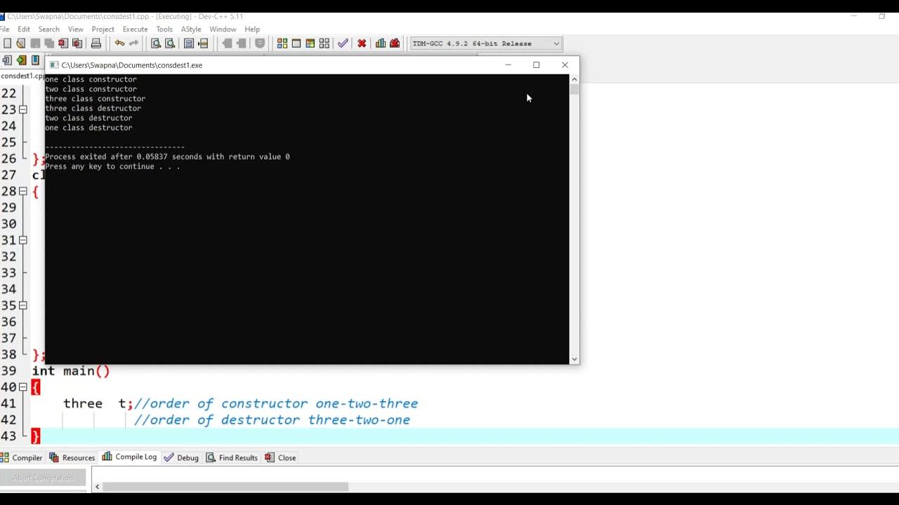 multiple inheritance-constructor and destructor calls - YouTube