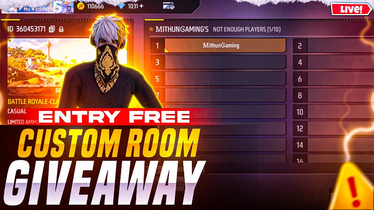 FREE FIRE LIVE CUSTOM ROOM GIVEAWAY | FF LIVE TEAM CODE GIVEAWAY | FF ...