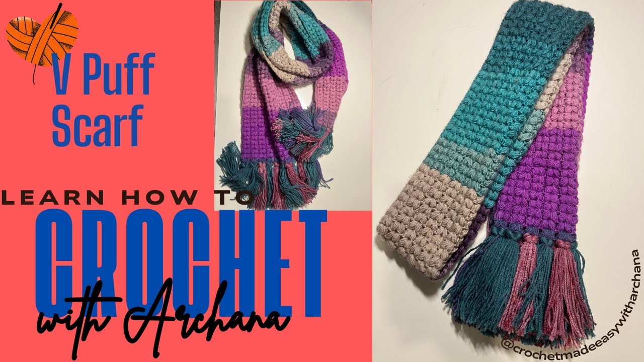 Scarf 🧣with v puff pattern #crochet #muflar #scarflover #easycrochet ...
