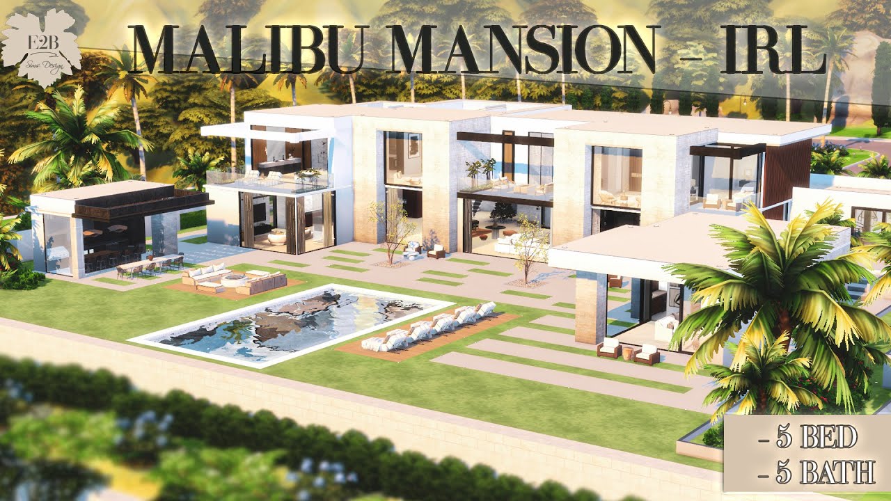 MALIBU MANSION WITH WATERFALL ENTRY - IRL | Sims 4 CC Speed Build ...