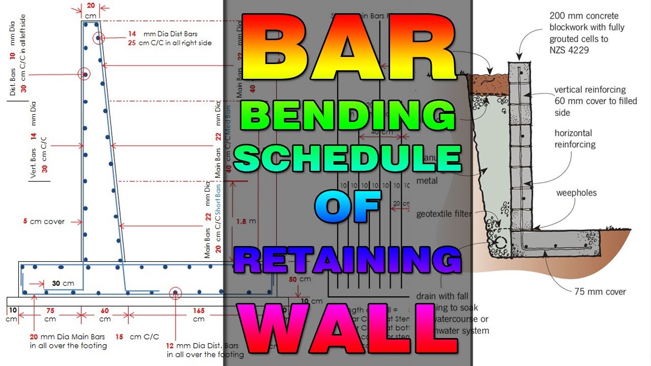 Retaining wall bar bending schedule