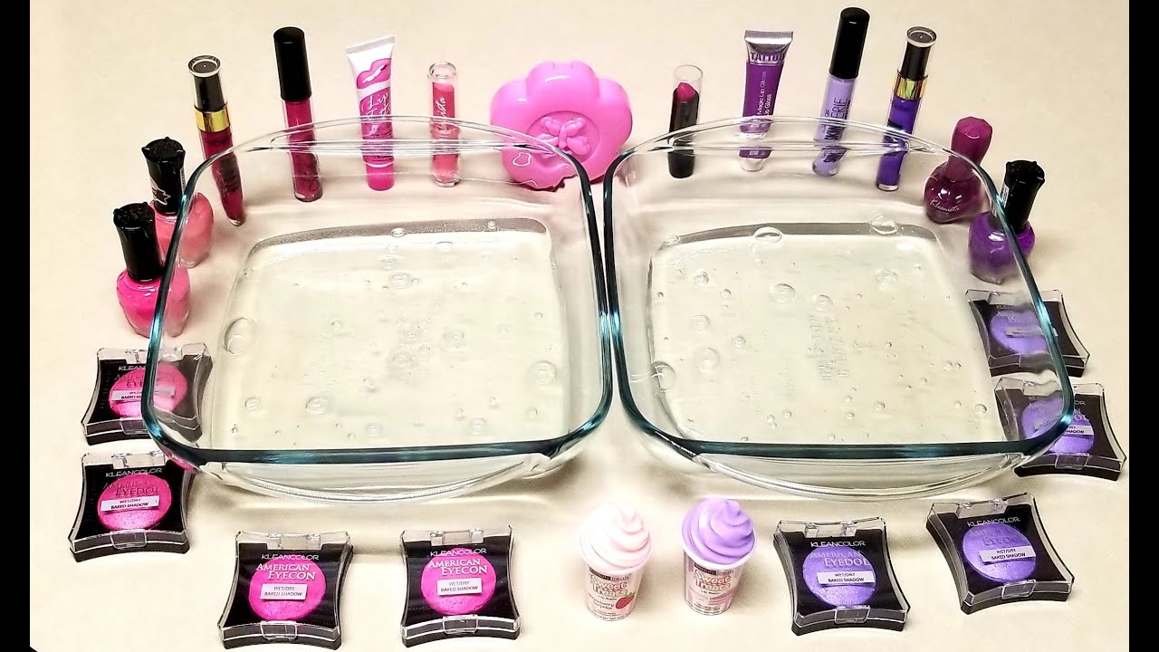 Pink vs Purple Slime! Mixing Makeup Eyeshadow Into Slime ASMR 58 ...