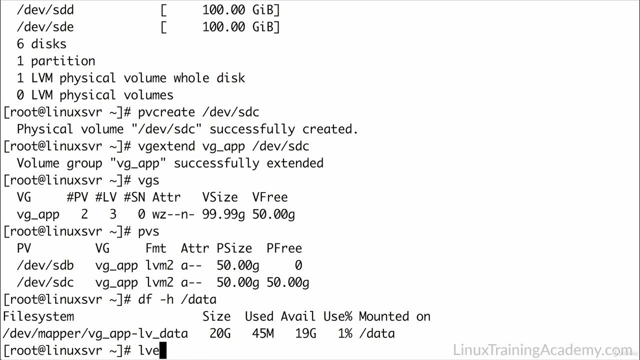 4 Extending Volume Groups and Logical Volumes - YouTube