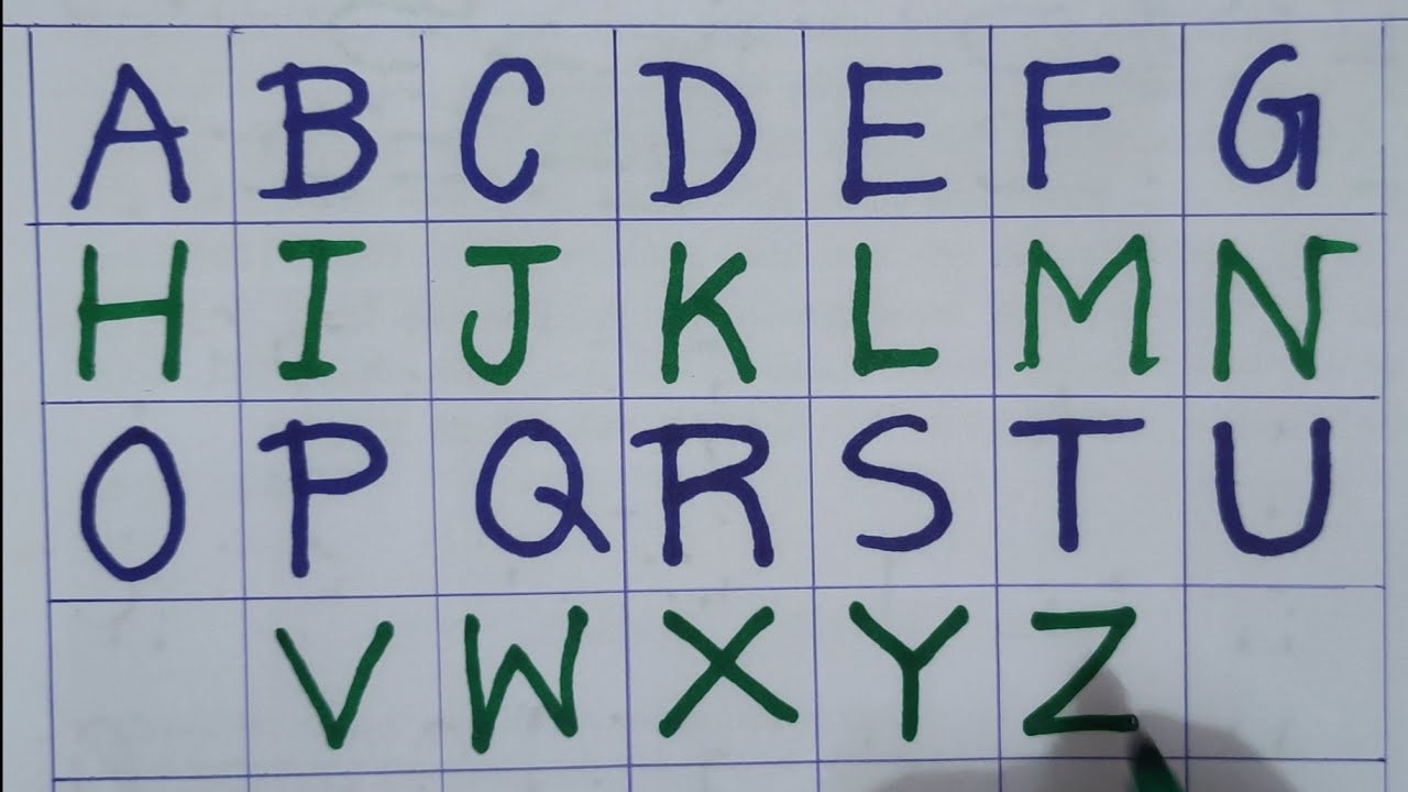 abcd, write capital english alphabet with blue and green colour, a to z ...