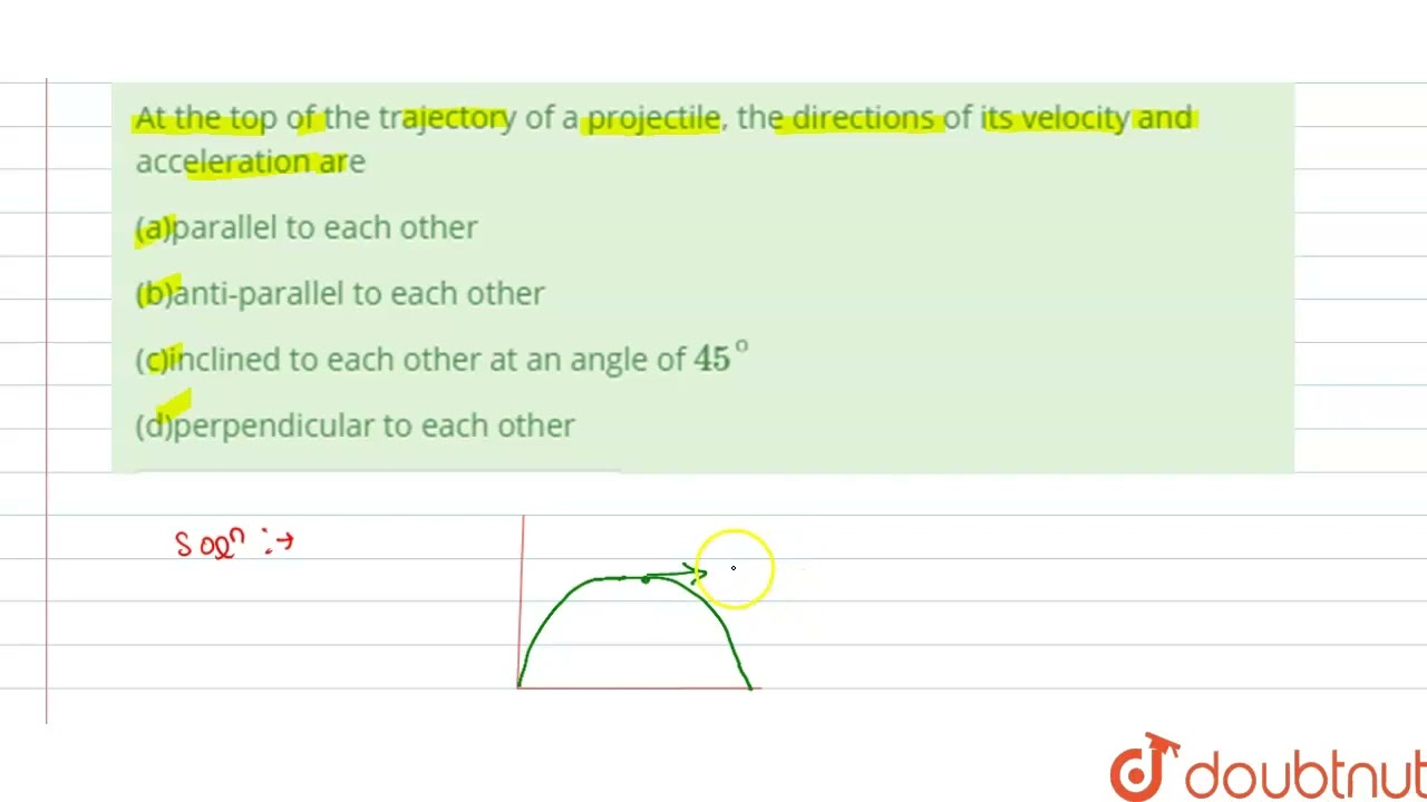 At the top of the trajectory of a projectile, the directions of its ...