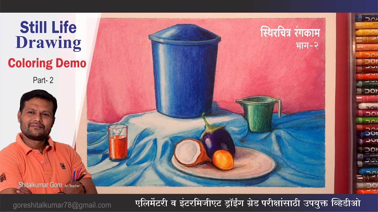 Still life Drawing with Oil Pastels step by step, Still life Painting ...