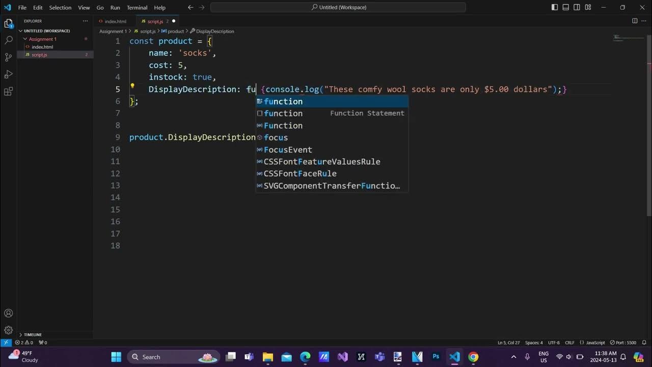 Intro Javascript - Object Methods - YouTube