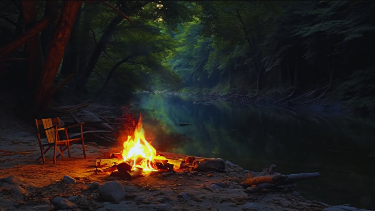 Relaxing Campfire by the River - Crackling Fire Sound for Relaxation ...