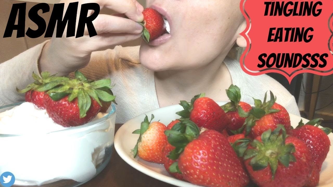 ASMR DESSERT: EATING STRAWBERRIES & WHIPPED CREAM | NO TALKING | LOUD ...