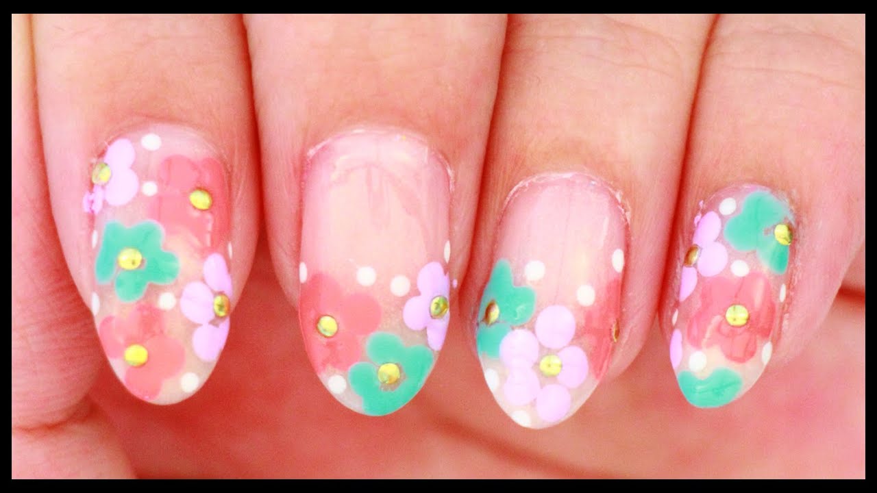 Simple Spring Flowers nail art - YouTube