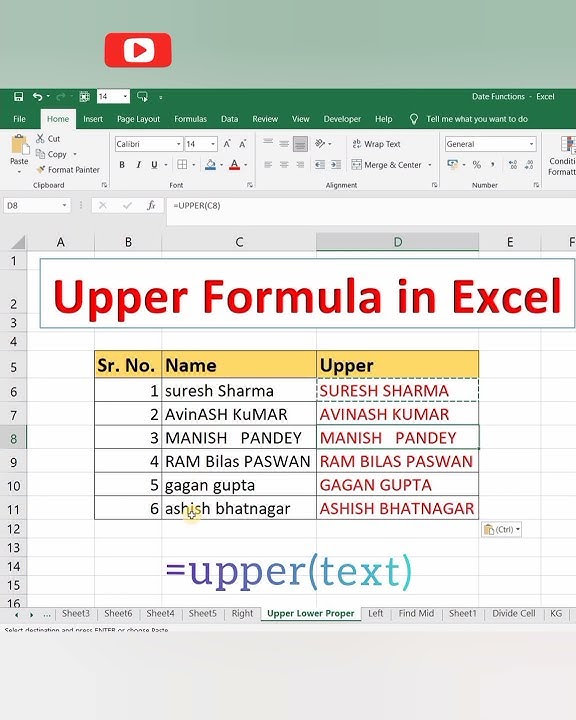 How To Use Upper Formula in Excel ll Use Of Upper Function in Excel #Shorts - YouTube