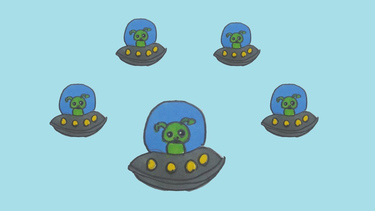 How to draw Alien with UFO easy ၊ Alien with UFO drawing for kids # ...