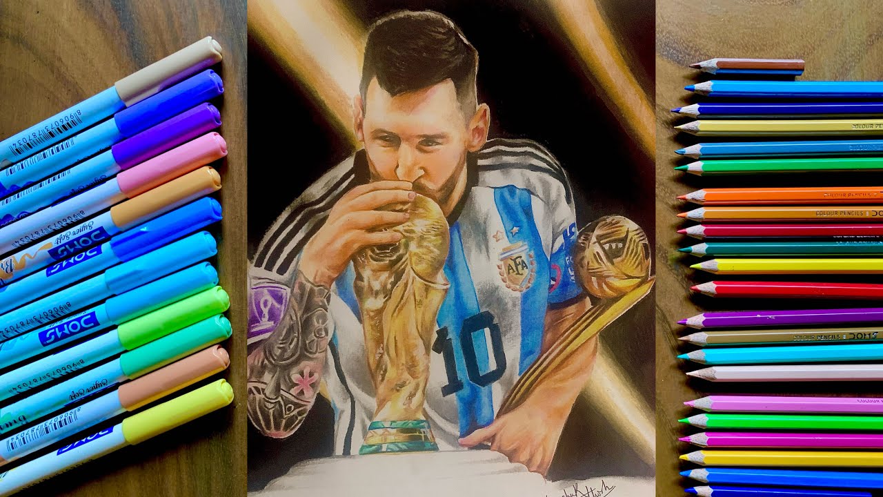 Drawing of Lionel Messi World Cup Kiss Moment - YouTube