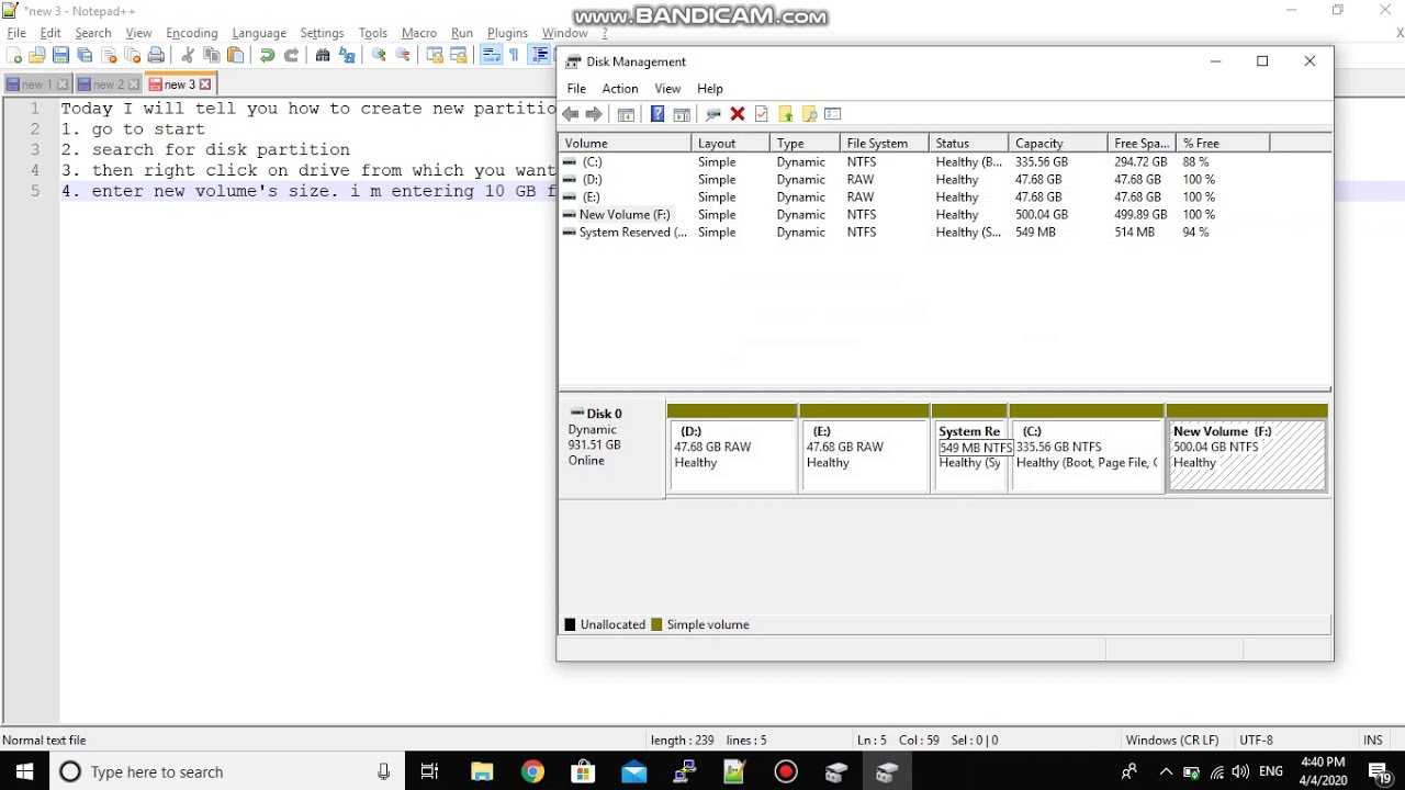 How to create disk partition in windows without formatting ? - YouTube