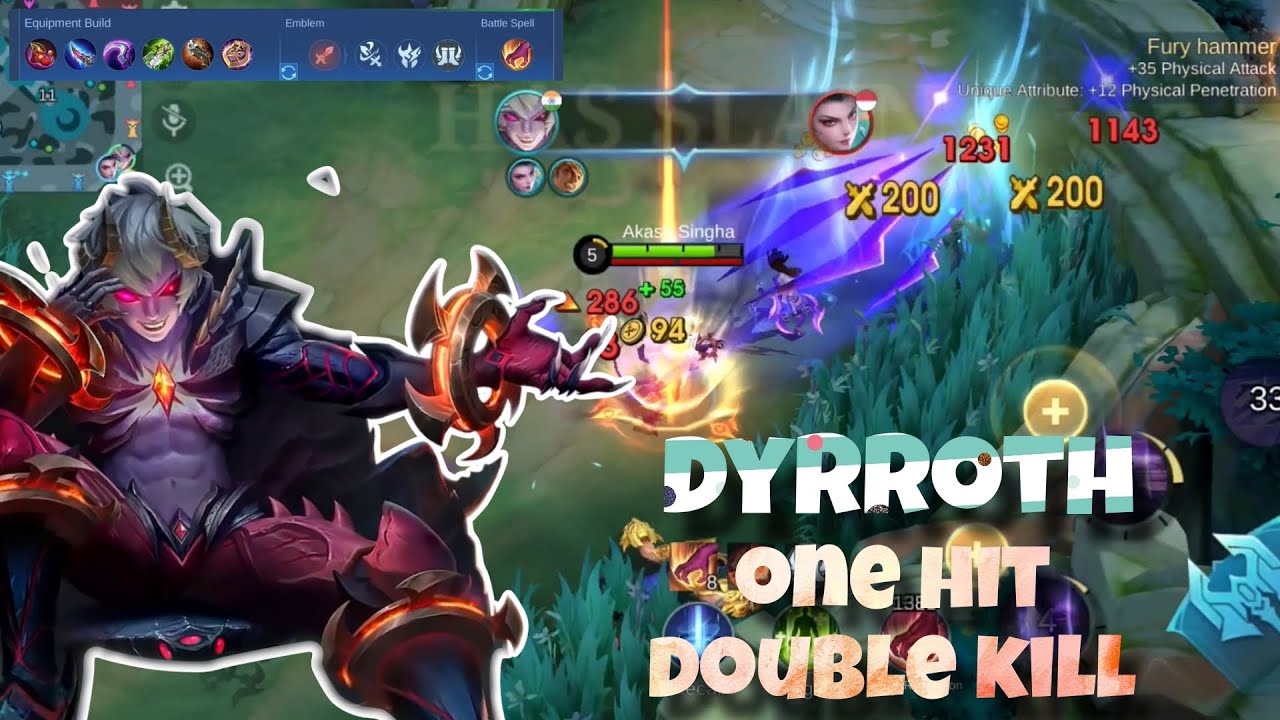 Dyrroth one hit double kill gameplay||mobile legends||#mlbb # ...