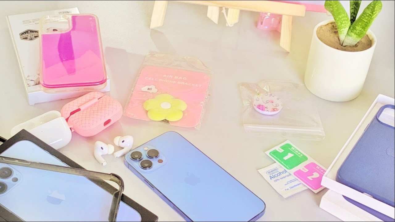 iphone 13 pro max sierra blue unboxing 256 GB +Airpods+ accessories ...