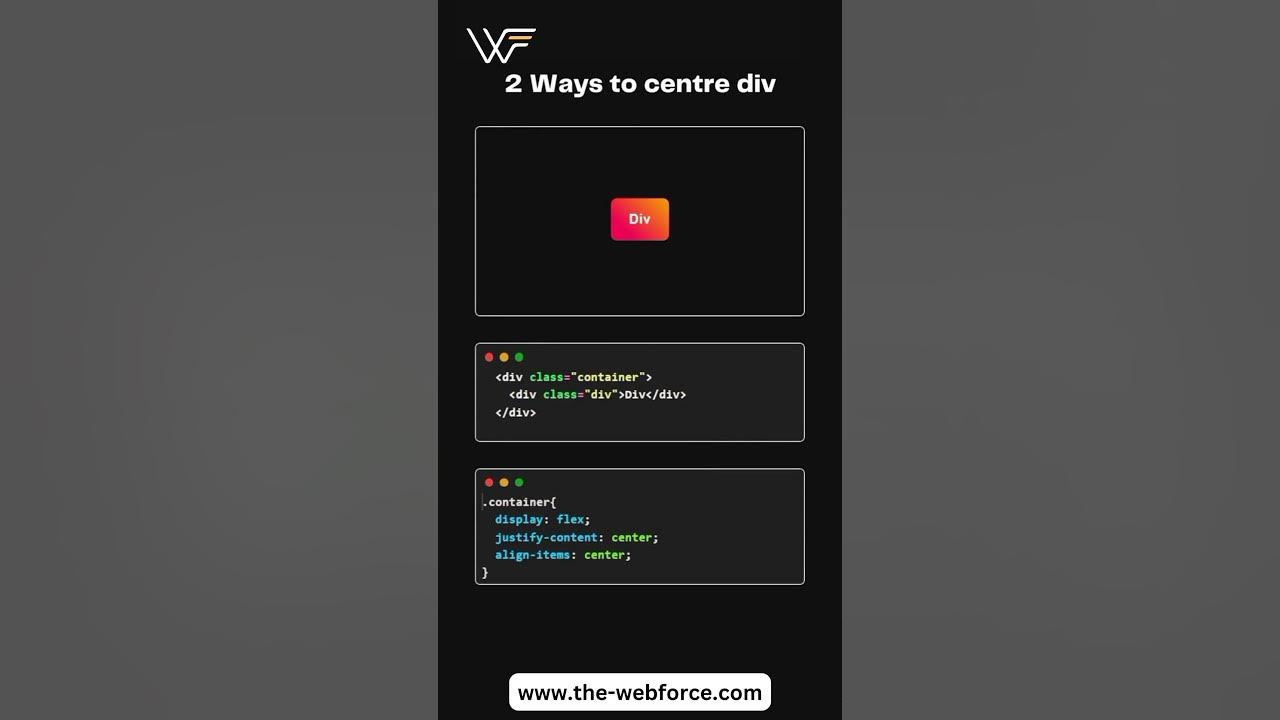 2 Ways to Centre Div #thewebforce #freelancing #frontenddevelopment #htmlcss #javascript #shorts ...