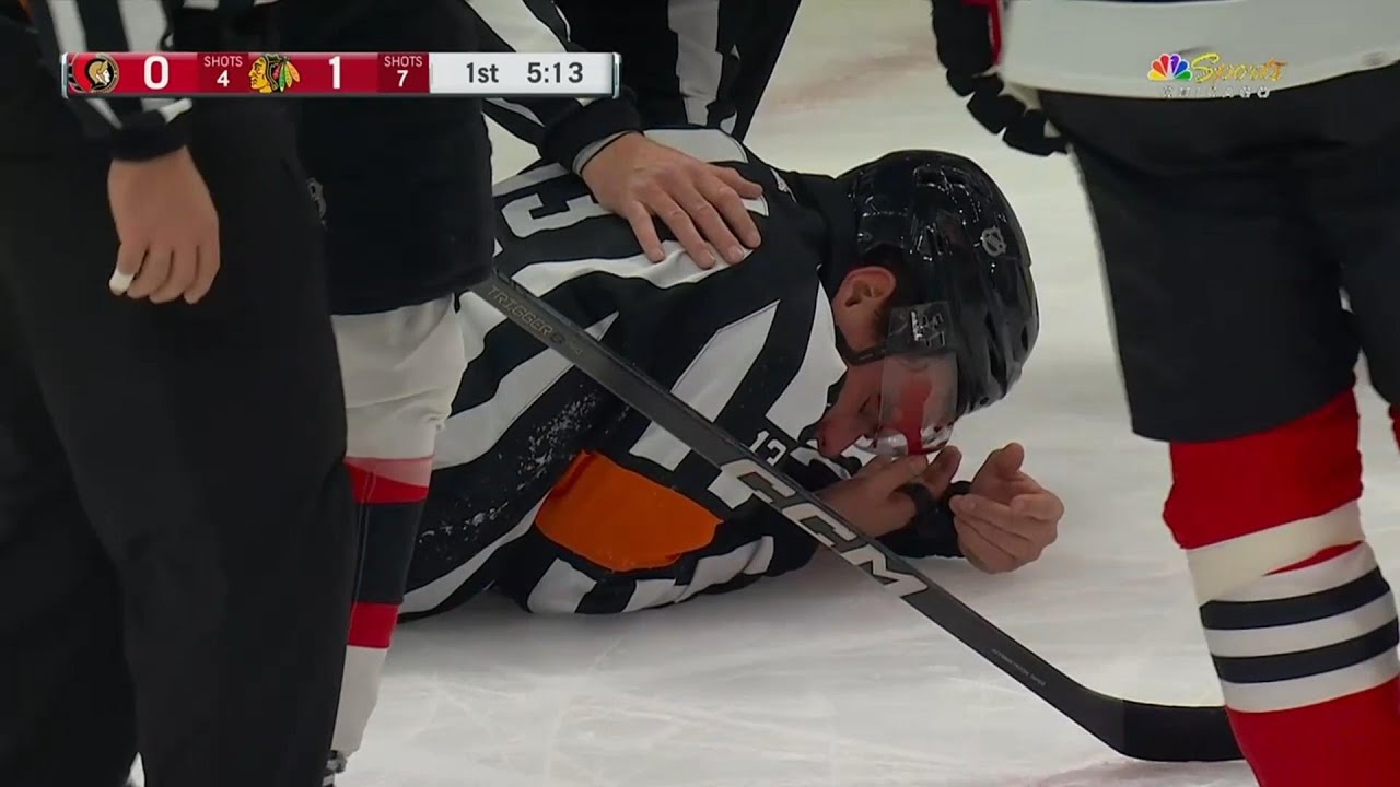 Official Heads Off For Repairs After Taking Puck To Face - YouTube