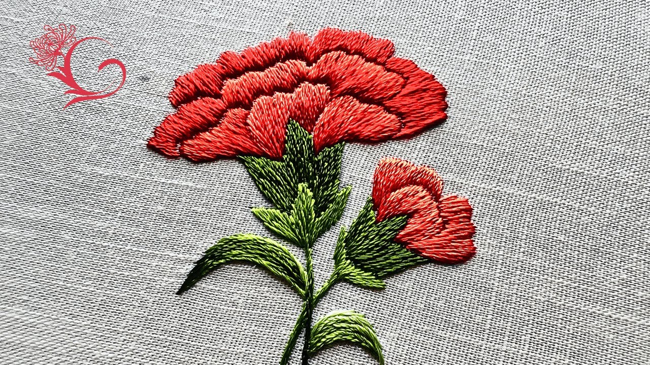Hand Embroidery Tutorial | Step by Step DIY How to Embroider Carnation ...