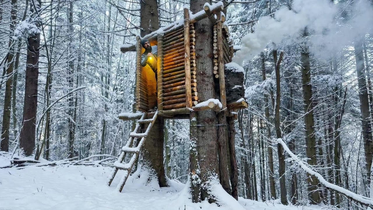 Surviving Snow in the Jungle: Cozy Treehouse with Stone Fireplace 🔥 ...
