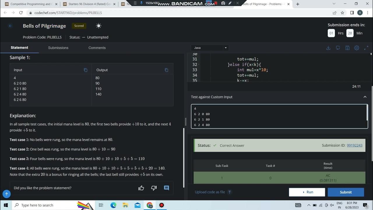 Bells of Pilgrimage | Codechef | Starters 96 | Solution Code In Comment. - YouTube