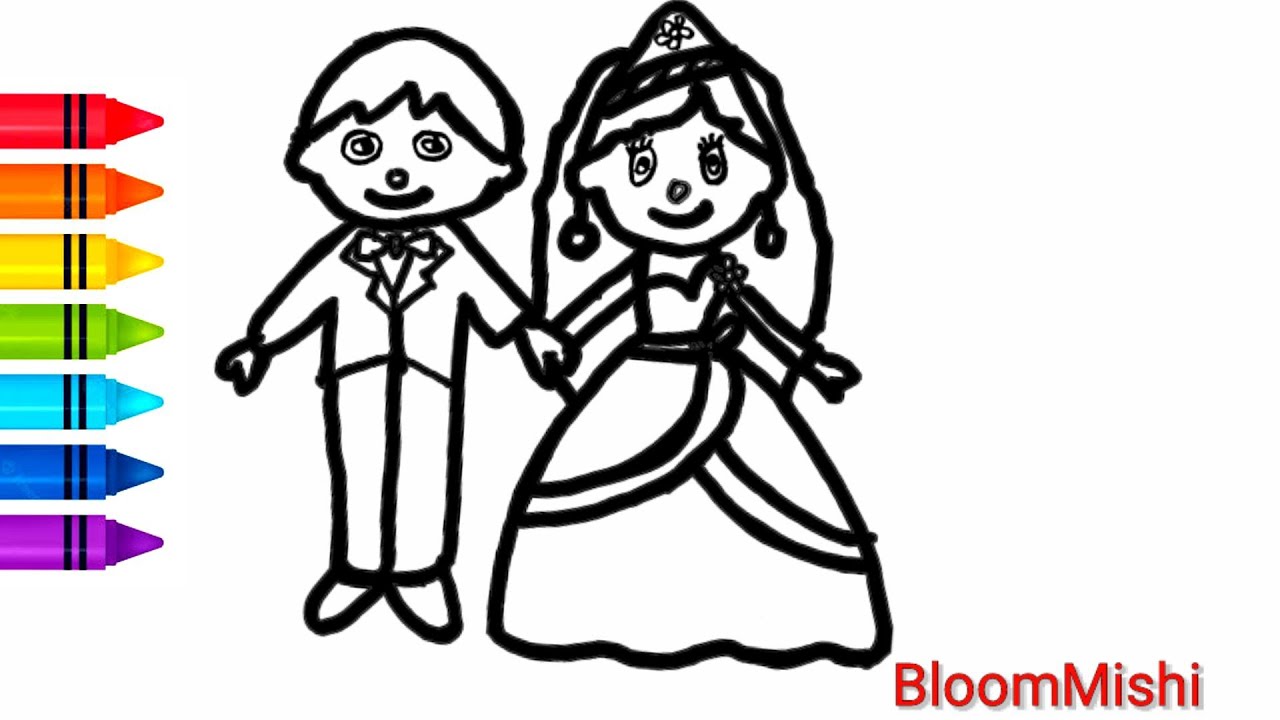 Bride and Groom Drawing, Painting & Coloring For Kids and Toddlers Easy ...