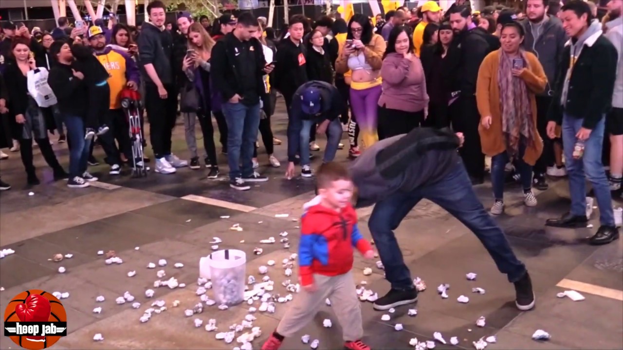 Laker Fans Do The Kobe Trash Can Fade Away At His Staples Center ...