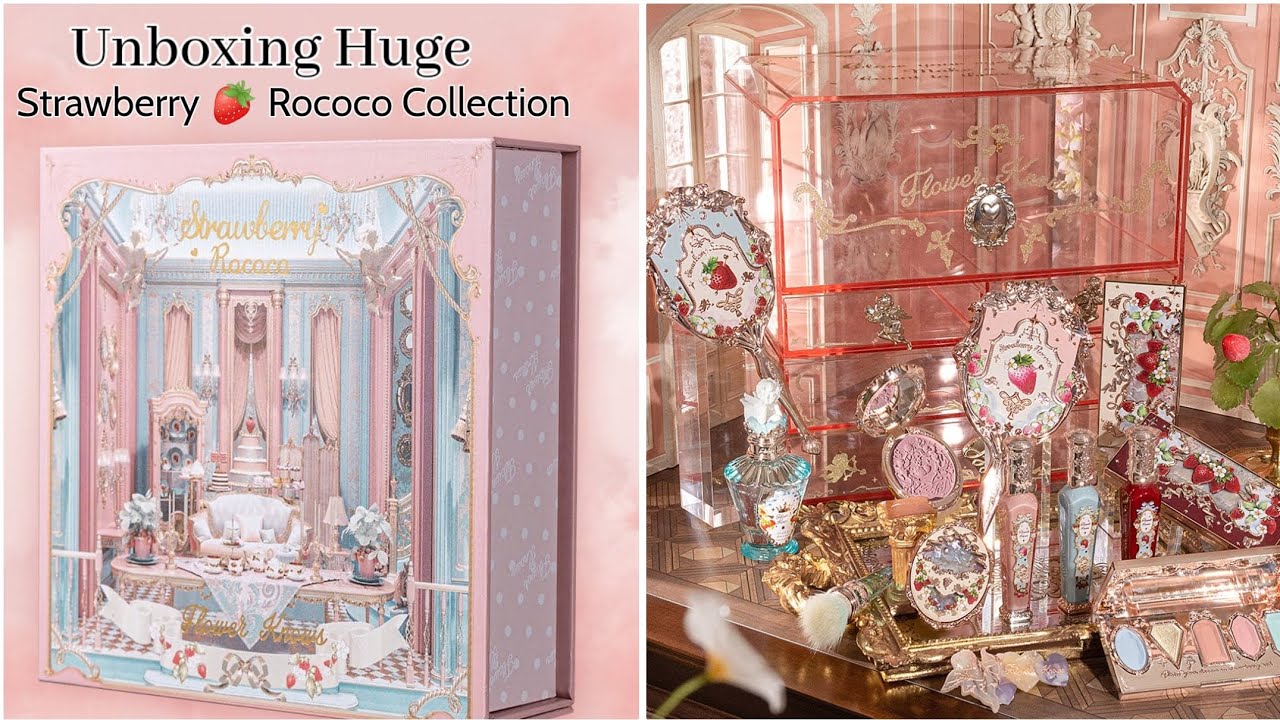 Aesthetic Unboxing "Flower knows" gift 🎁 box makeup "strawberry 🍓 ...