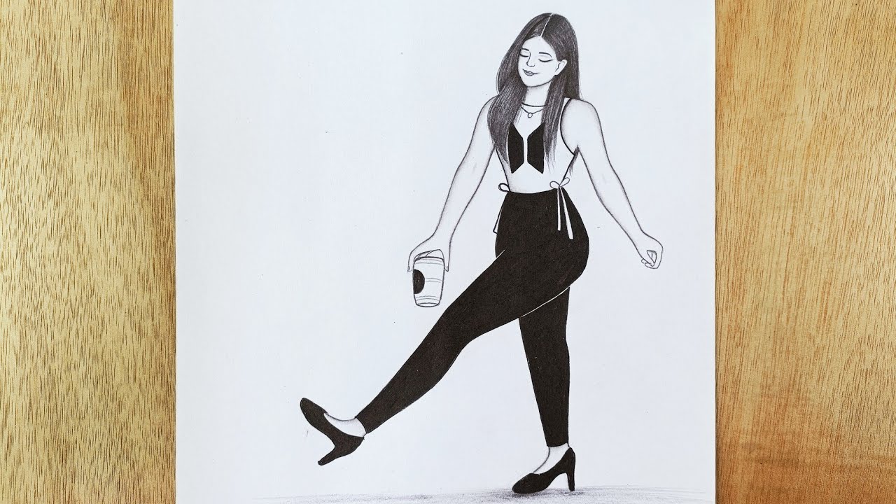 Girl drawing || stylish girl with jeans and top easy pencil sketch ...