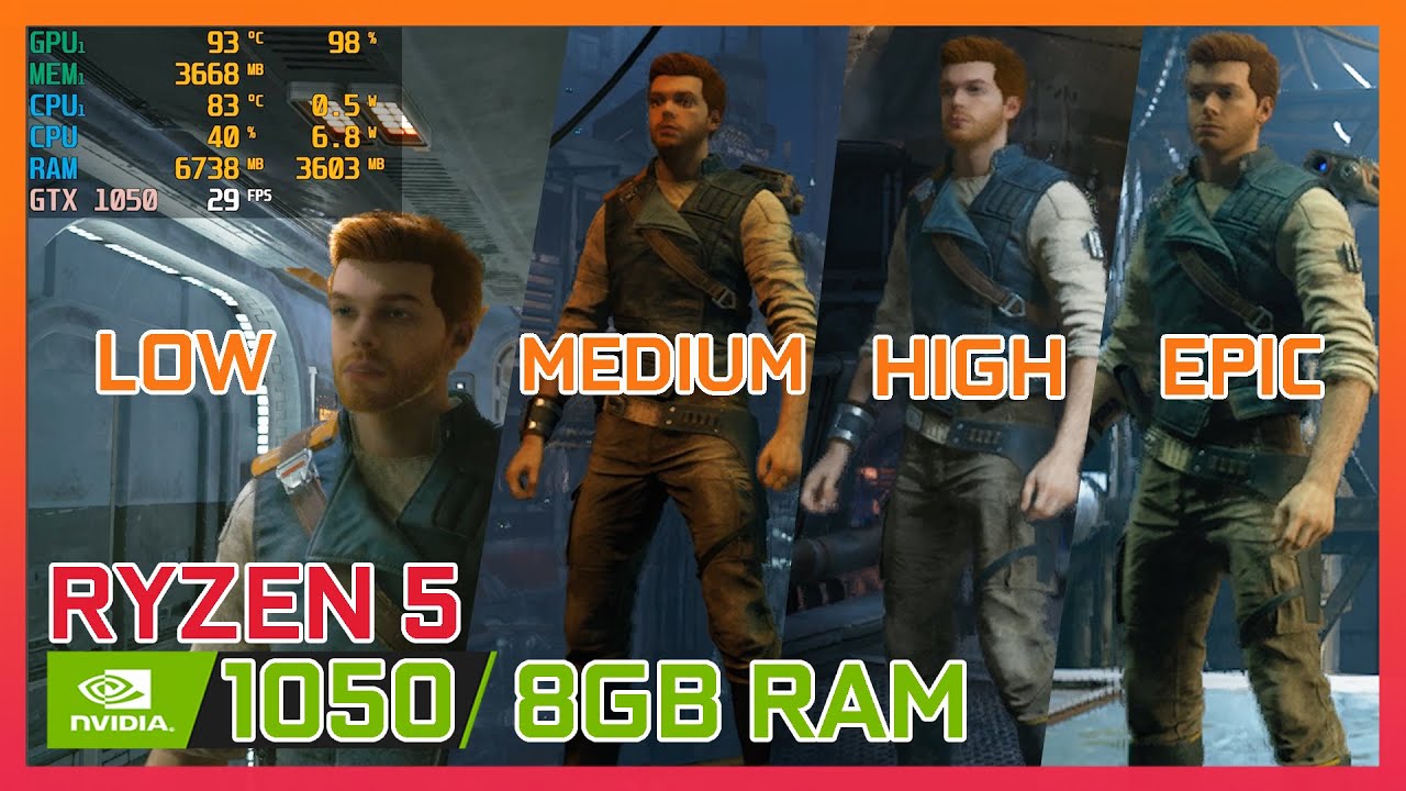 Star Wars Jedi Survivor 8GB RAM GTX 1050 | Ryzen 5 2500U Benchmark ALL ...