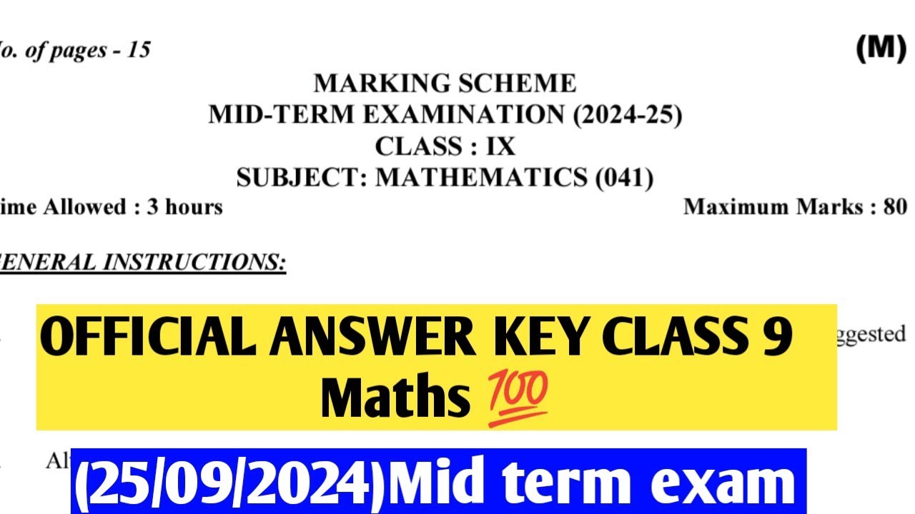 class 9 Maths Marking scheme(25/09/24) Mid term exam answer key Maths # ...
