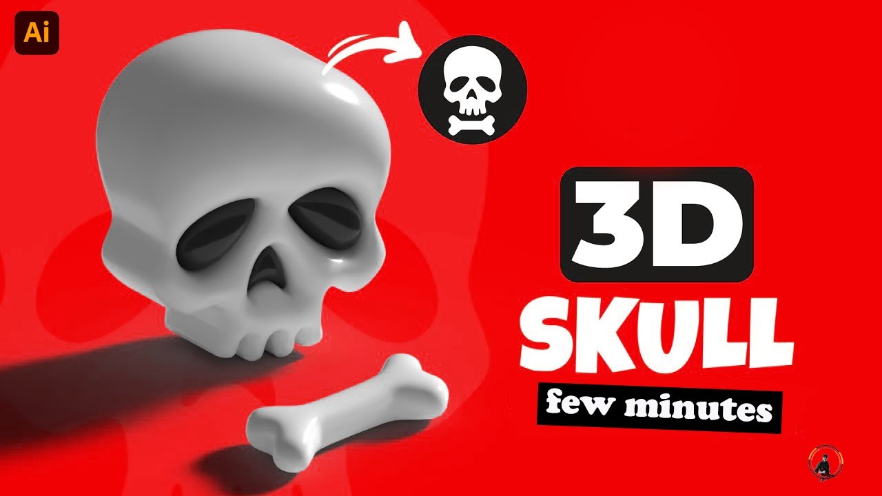 HOW TO DRAW A 3D SKULL and BONE IN ADOBE ILLUSTRATOR - YouTube