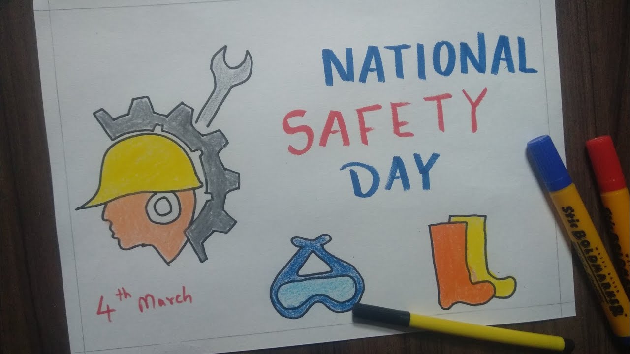 National Safety Day Poster | Drawing On National Safety Day | Marker ...