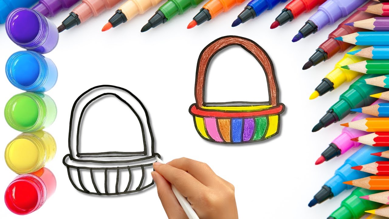 How To Draw cute Basket Drawing, Painting & Coloring For Kids and ...
