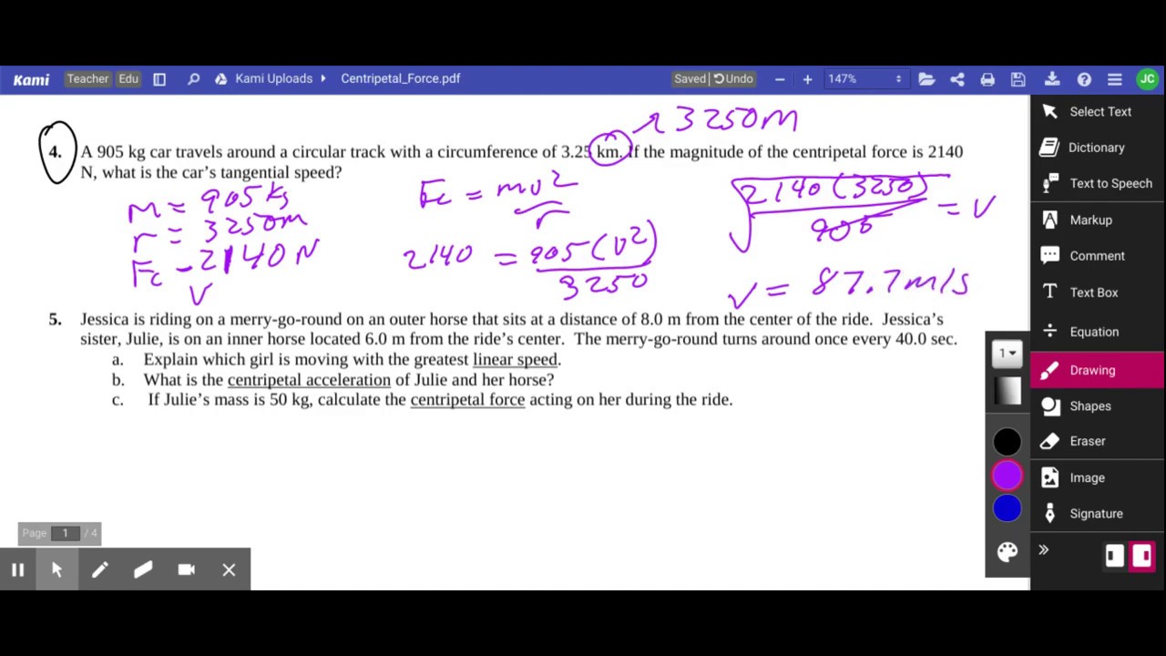 Centripetal Force Problems 2, 4 - YouTube